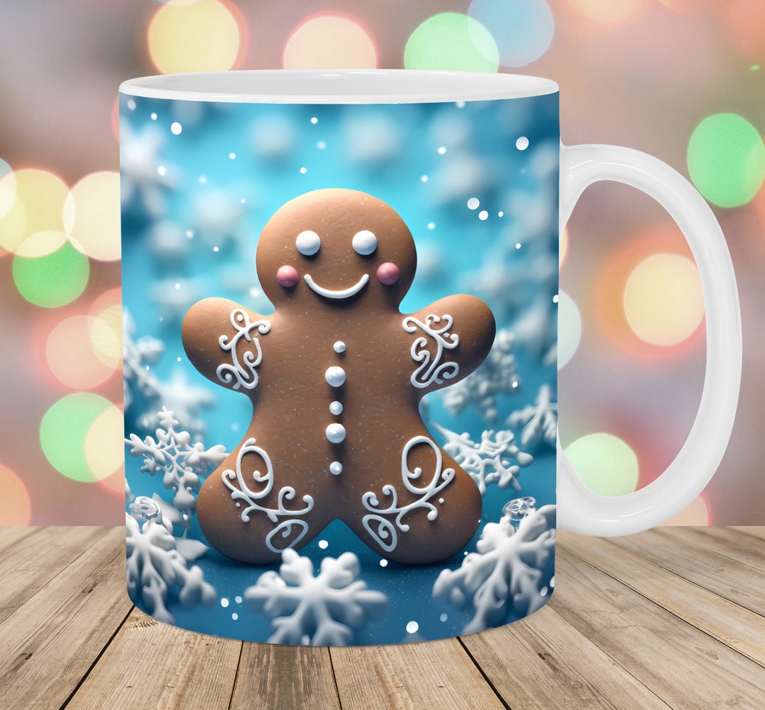 3D Christmas Gingerbread Man Mug Wrap, 11oz and 15oz Mug Template, Mug ...