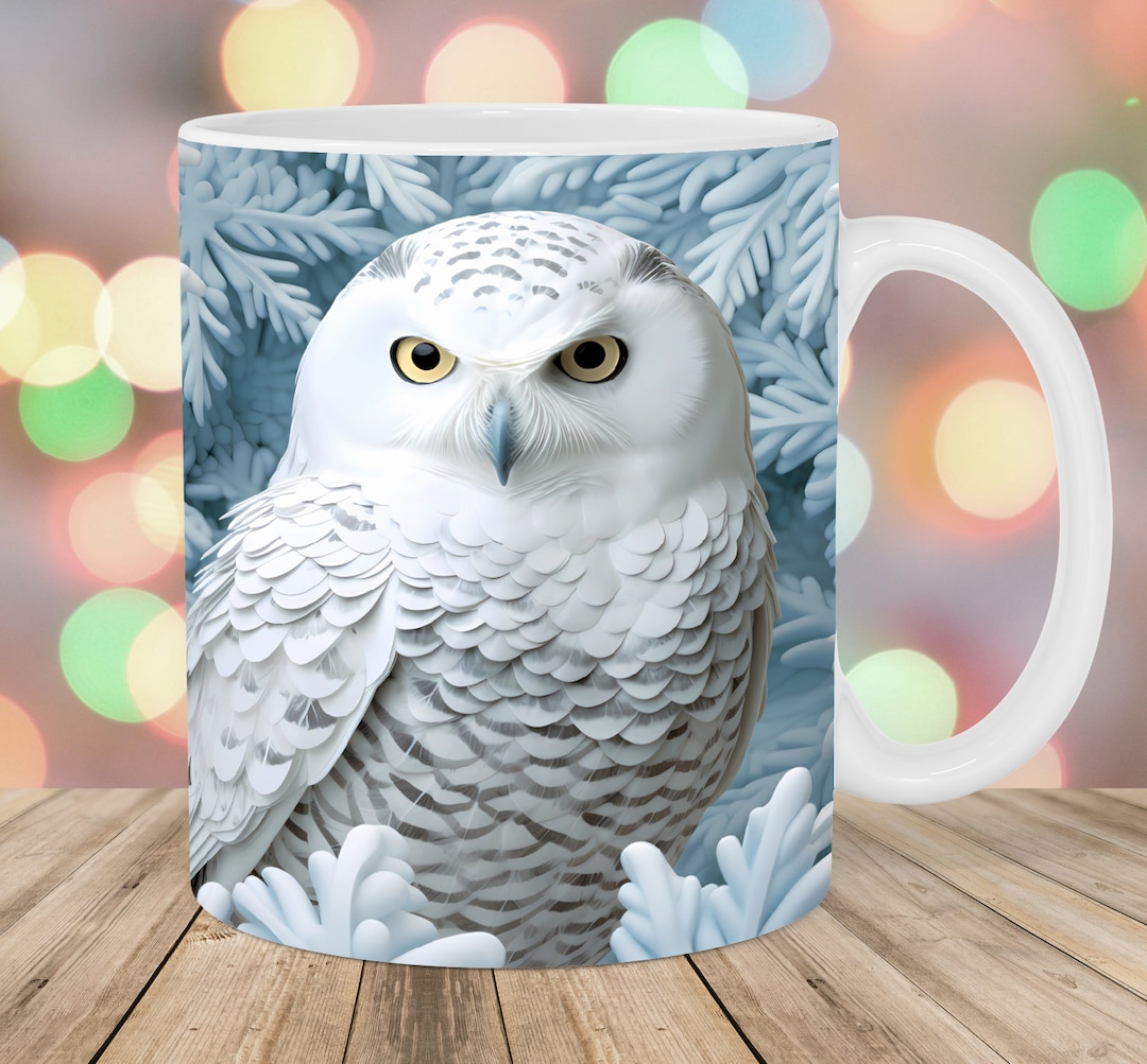 3D Snowy Owl Mug Wrap, 11oz and 15oz Mug Template, Mug Sublimation ...