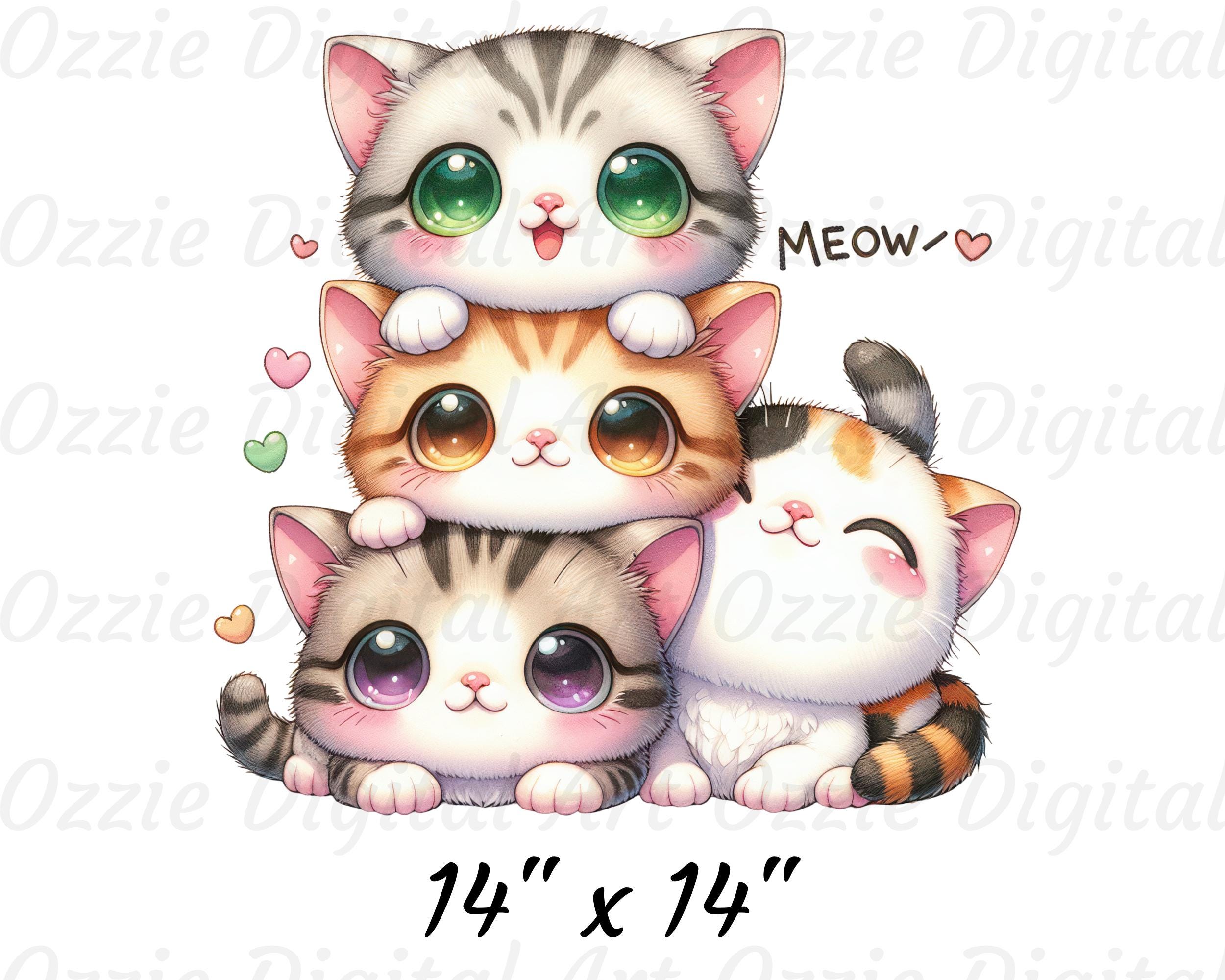 Cute Kitten Png, Sublimation Design, Kids Png, Kawaii Cat Png, Meow Png ...