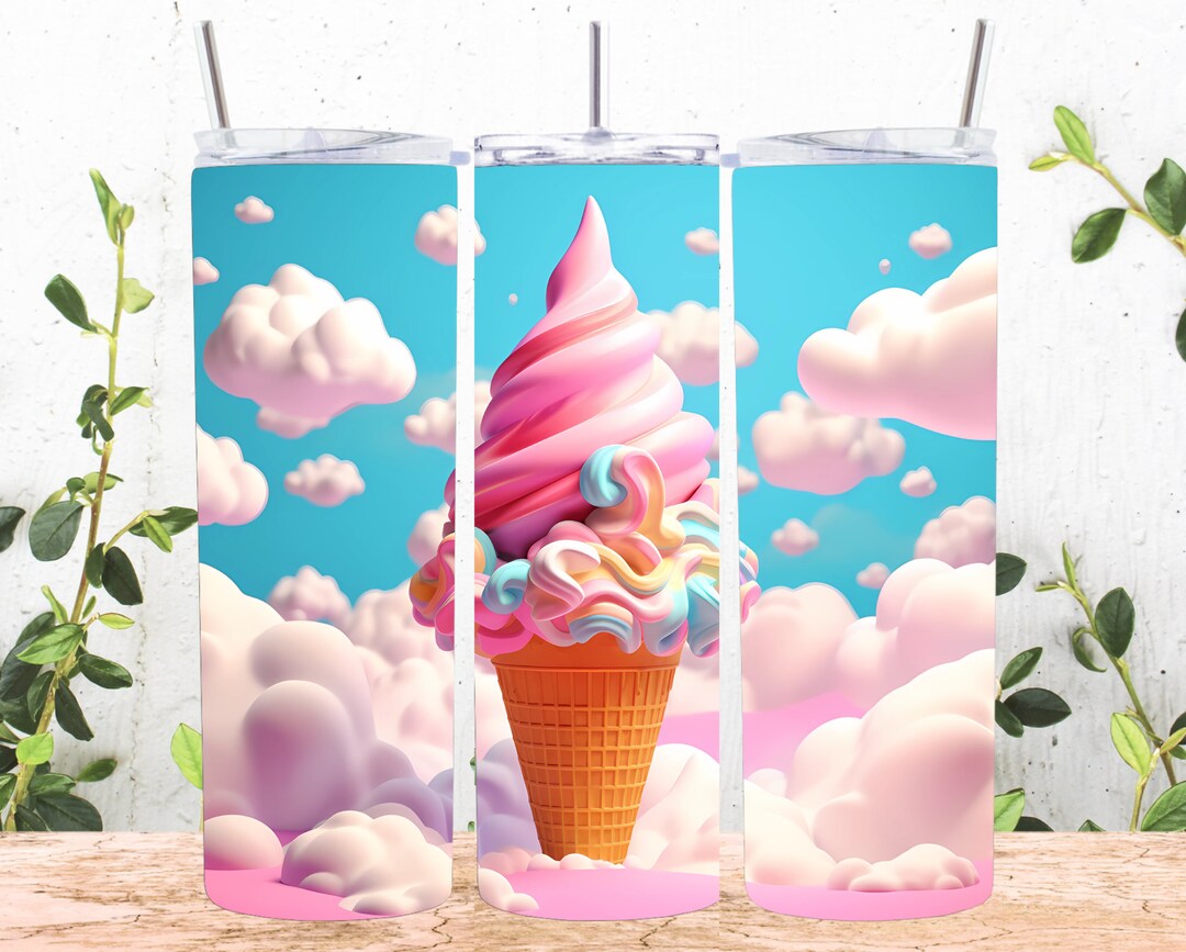 3D Pink Ice-cream 20 Oz Skinny Tumbler Sublimation Design, Straight and ...