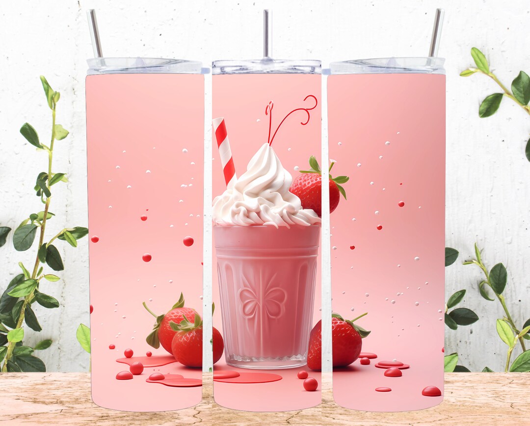 3D Strawberry Milkshake 20 Oz Skinny Tumbler Sublimation Design ...