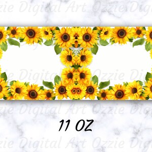 Sunflower Border Mug Wrap, 11oz and 15oz Mug Template, Mug Sublimation ...
