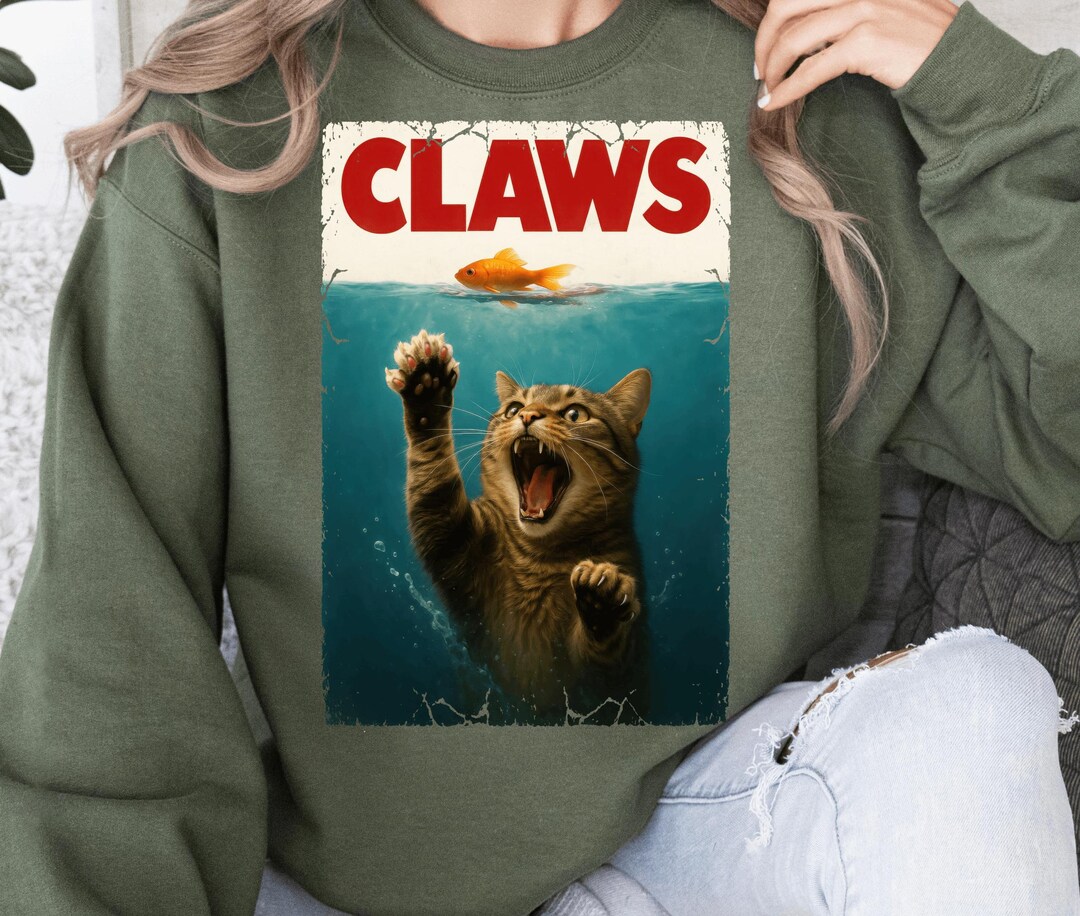 Claws Parody Png, Sublimation Design, Funny Cat Png, Cat Chasing Fish ...