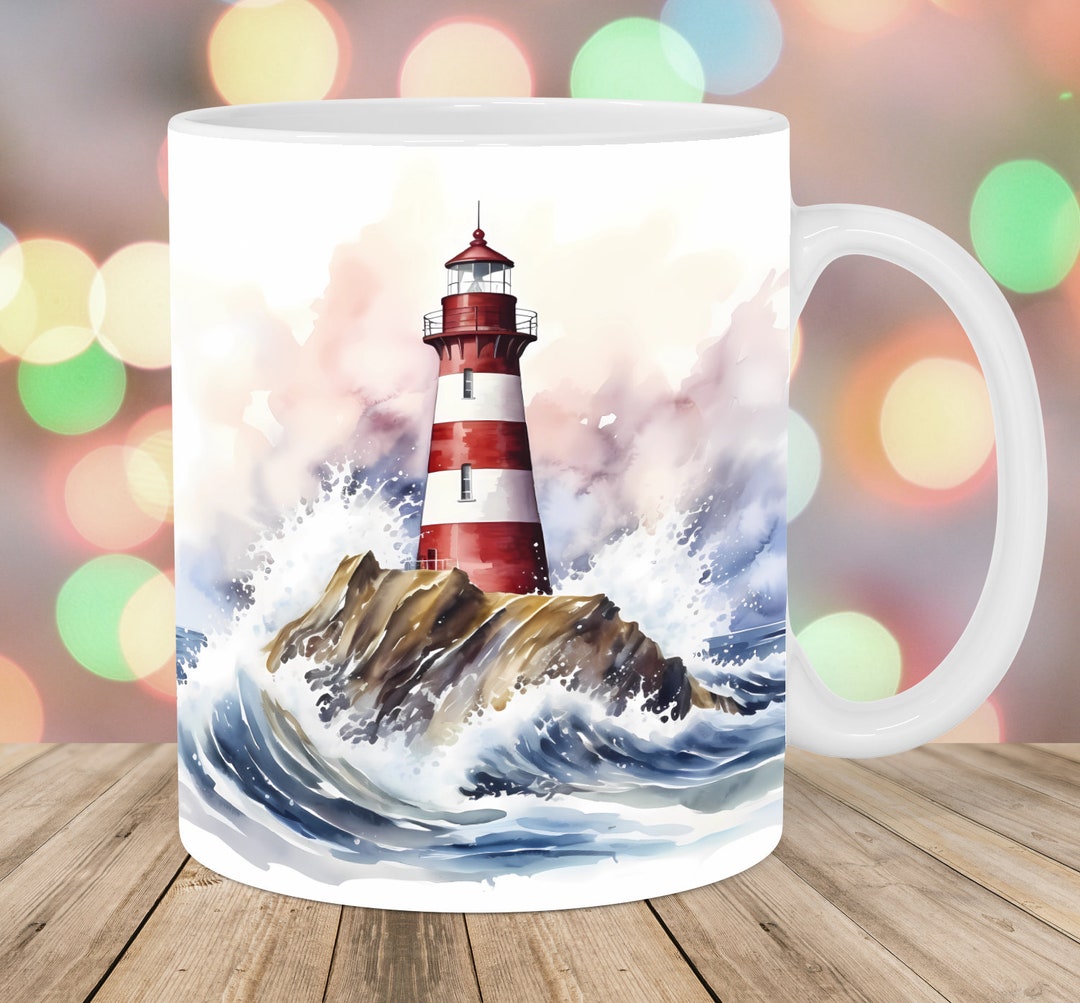 Watercolor Lighthouse Mug Wrap, 11oz and 15oz Mug Template, Mug ...