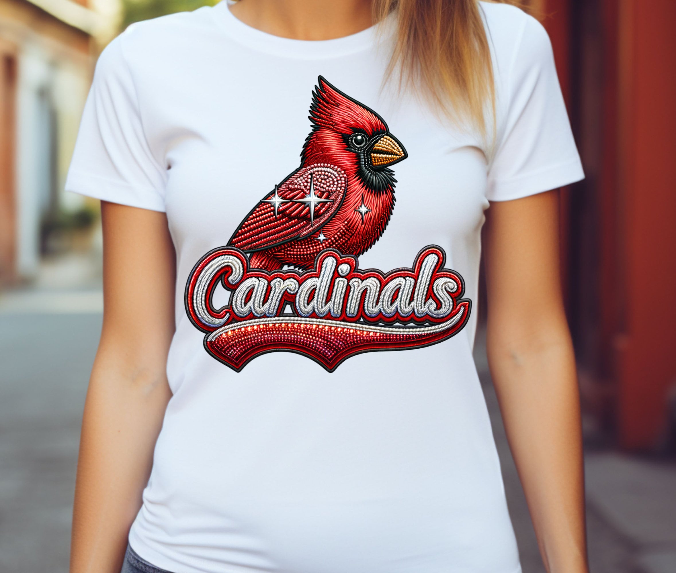 Sparkly Cardinals Png, Sublimation Design, Faux Embroidery Png, Mascot ...