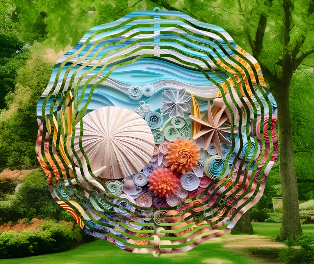 3D Ocean Seashells Wind Spinner Sublimation Design, Beach Wind Spinner ...