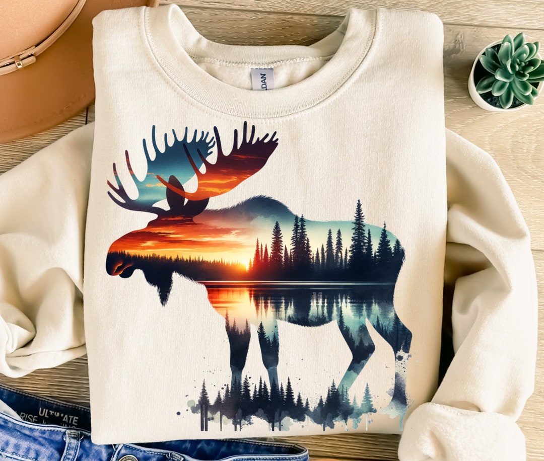 Moose Png, Sublimation Design, Lake Sunset Png, Forest Landscape Png ...