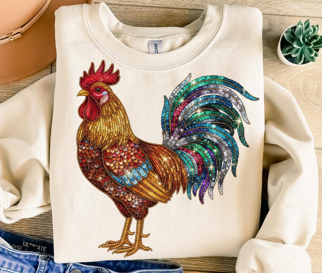Rhinestone Rooster Png, Sublimation Design, Colorful Sequin Chicken Png ...