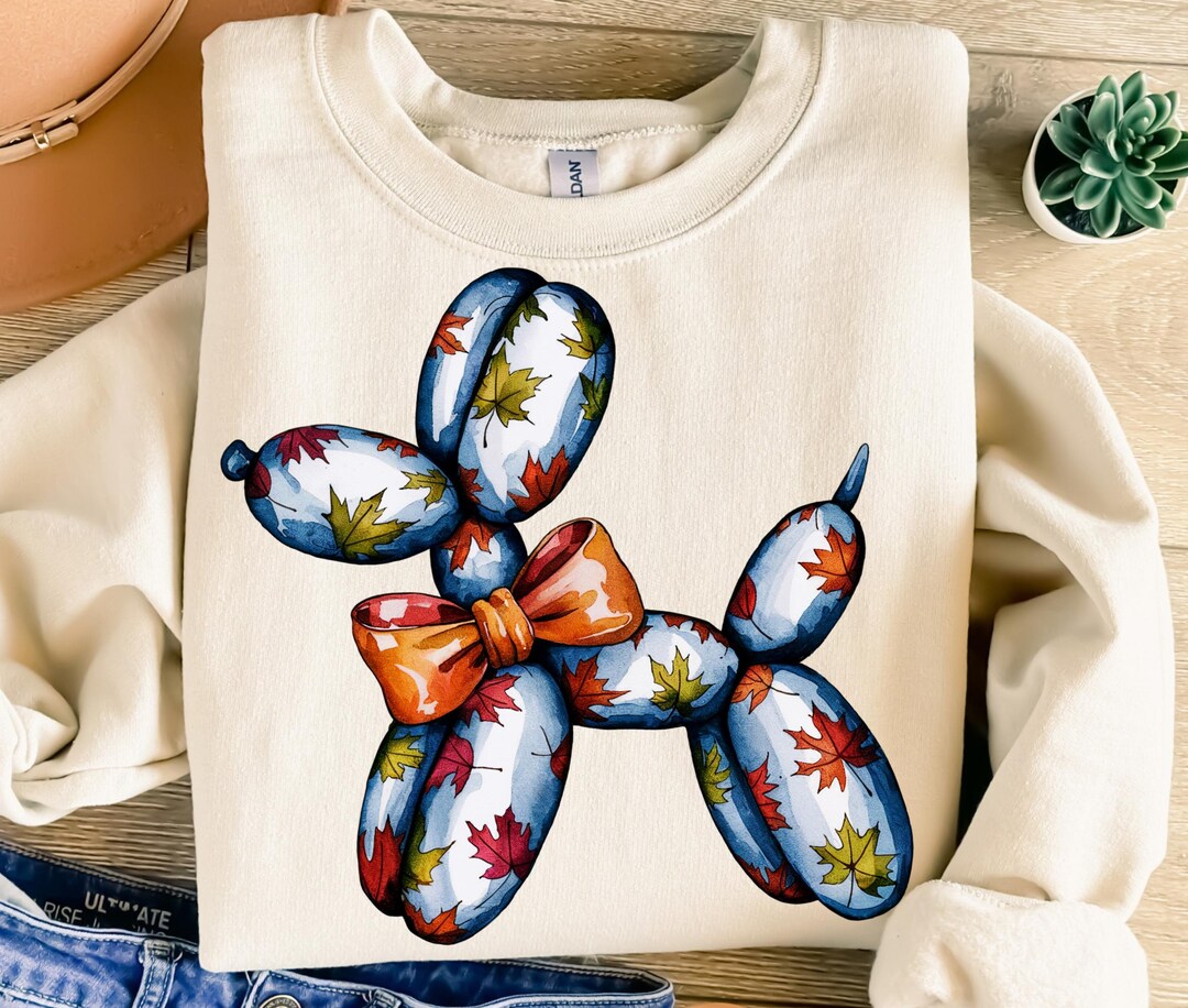 Fall Balloon Dog Png, Sublimation Design, Coquette Autumn Png, Dog ...