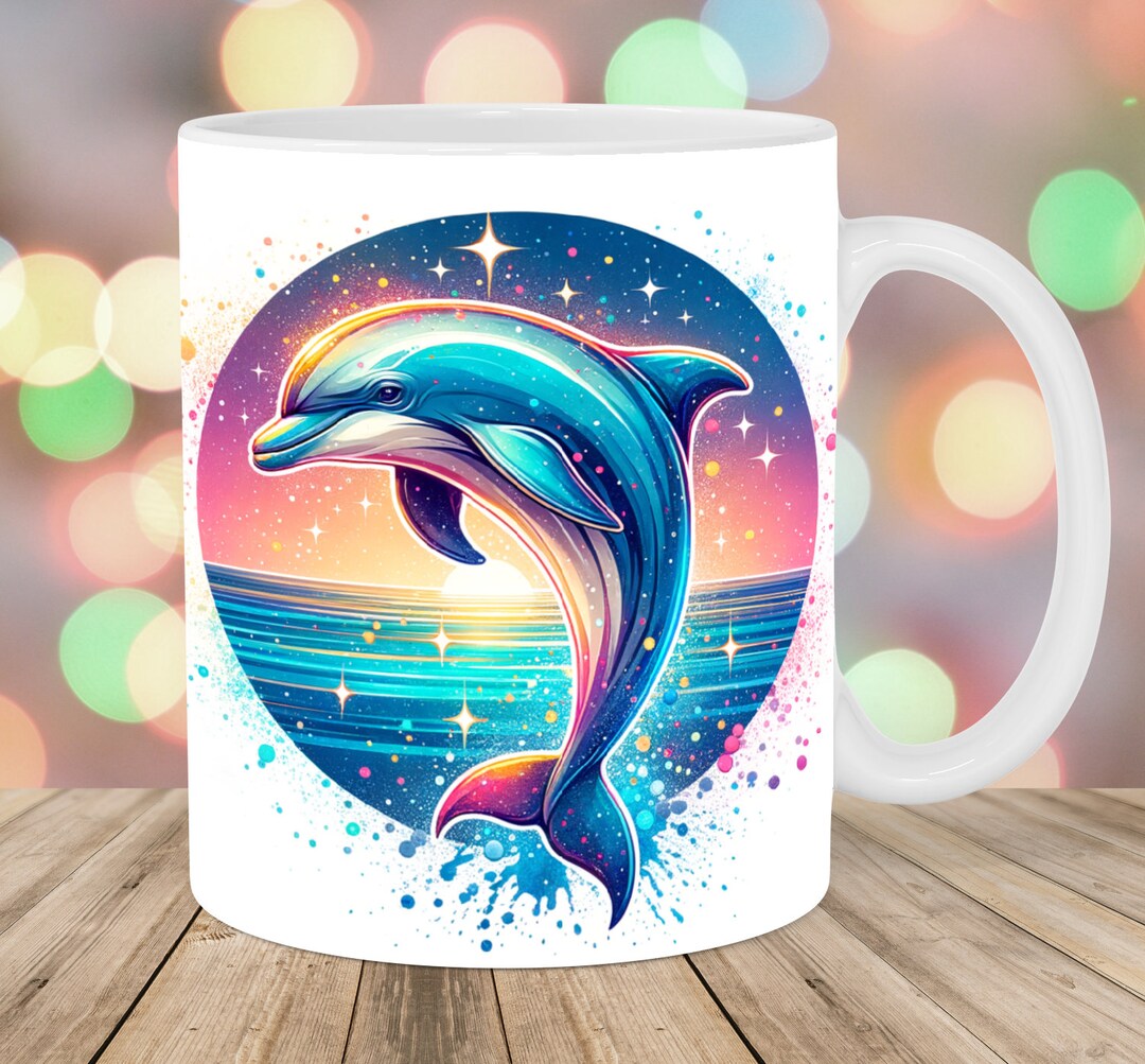 Dolphin Mug Wrap, 11oz & 15oz Mug Template, Mug Sublimation Design ...