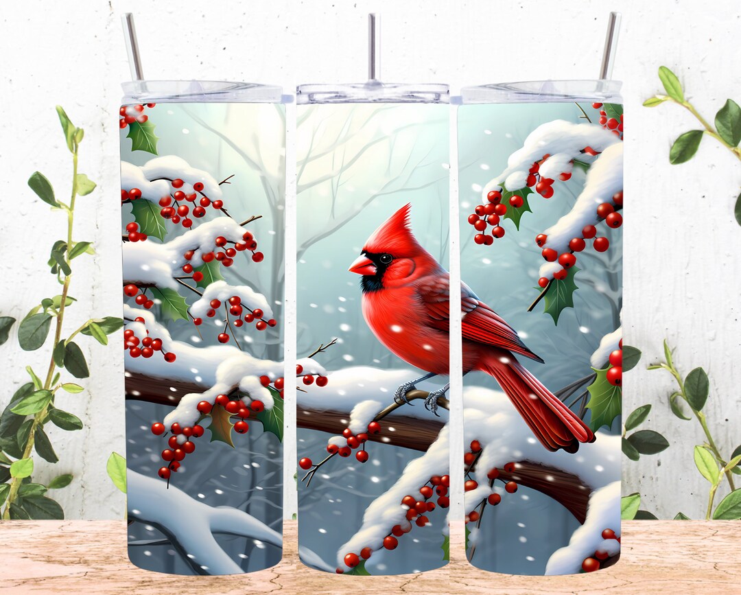 3D Red Cardinal Bird Christmas 20 Oz Skinny Tumbler Sublimation Design ...
