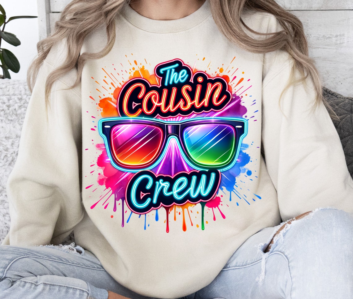 Cousin Crew Png, Sublimation Design, Colorful Neon Png, Kids ...