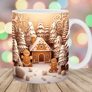 3D Gingerbread Man House Mug Wrap, 11oz & 15oz Mug Template, Mug ...