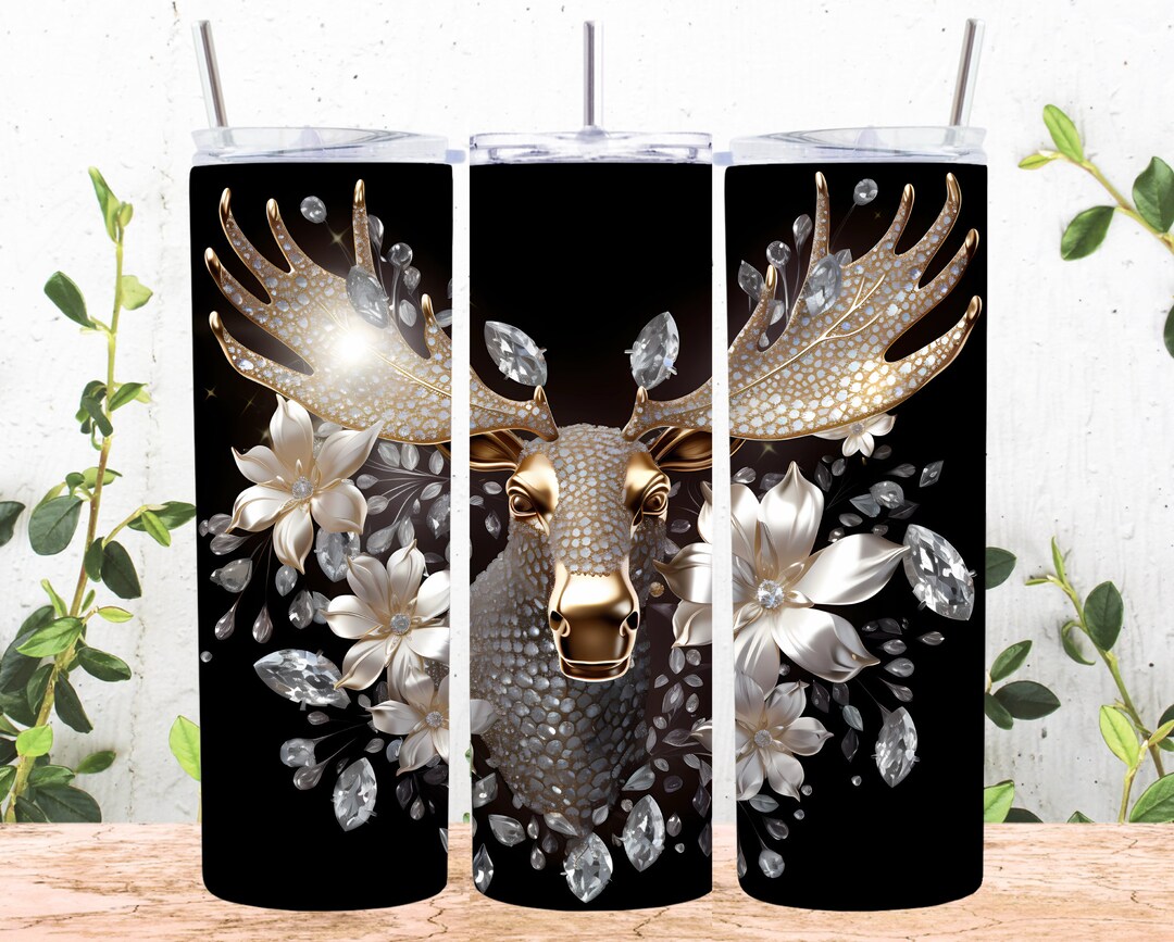 3D Crystal Moose Flowers 20 Oz Skinny Tumbler Sublimation Design ...