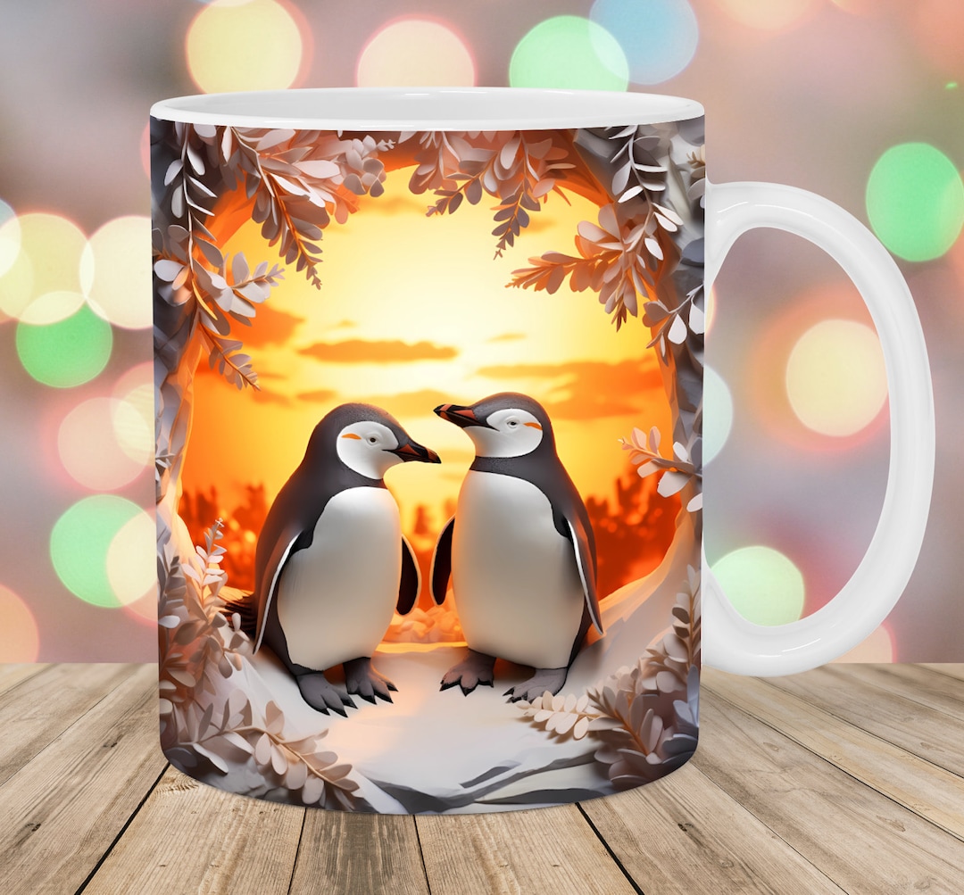 3D Penguin Mug Wrap, 11oz & 15oz Mug Template, Sunset Mug Sublimation ...