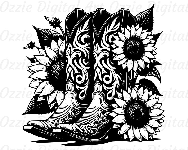 Botas Vaqueras Con Girasoles Svg & Png, Clipart Occidental, Imagen ...