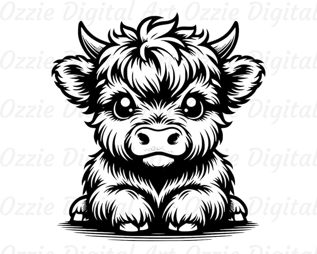 Highland Cow Svg & Png, Cute Cow Clipart, Baby Highland Cow Vector ...