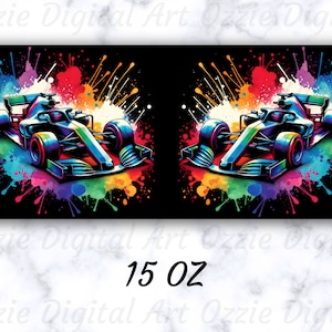 Colorful Neon Racing Car Mug Wrap, 11oz and 15oz Mug Template, Mug ...
