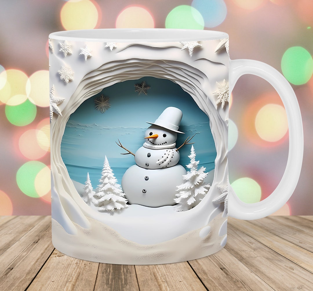 3D Snowman Mug Wrap, 11oz & 15oz Mug Template, Beach Mug Sublimation ...
