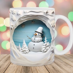 3D Snowman Mug Wrap, 11oz & 15oz Mug Template, Beach Mug Sublimation ...