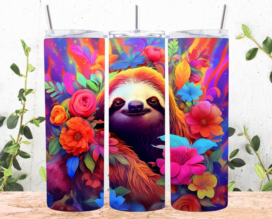 Colorful Neon Sloth 20 Oz Skinny Tumbler Sublimation Design, Straight ...