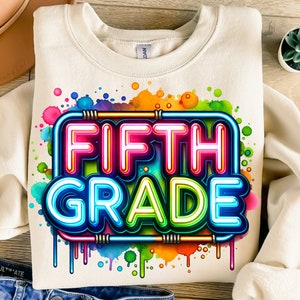 Fifth Grade Png, Sublimation Design, Colorful Neon Png, Back to School ...