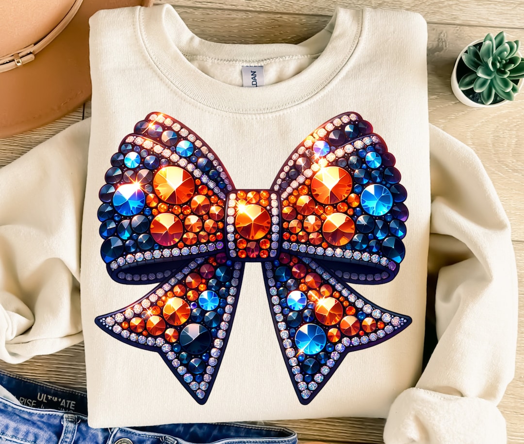 Cheer Orange Blue Bow Png, Sublimation Design, Sequin Rhinestone Bow Png, Cheerleading Png, T ...
