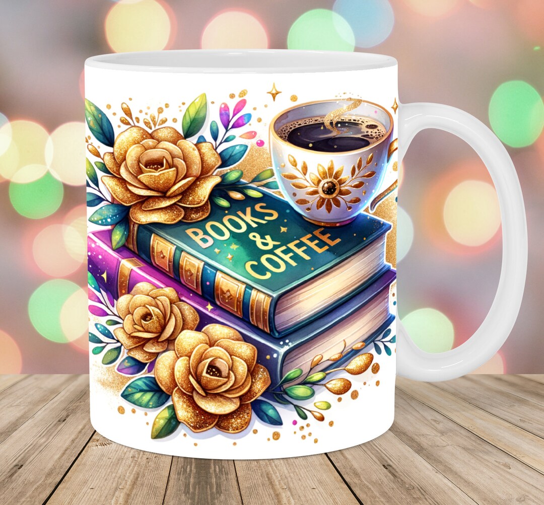 Books & Coffee Mug Wrap, 11oz and 15oz Mug Template, Mug Sublimation ...