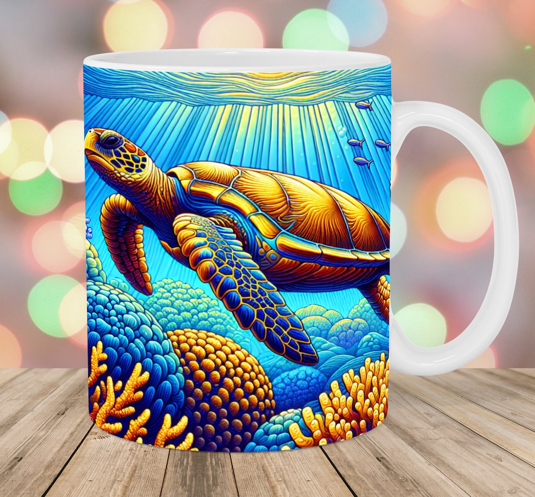 Turtle Mug Wrap, 11oz and 15oz Mug Template, Mug Sublimation Design ...