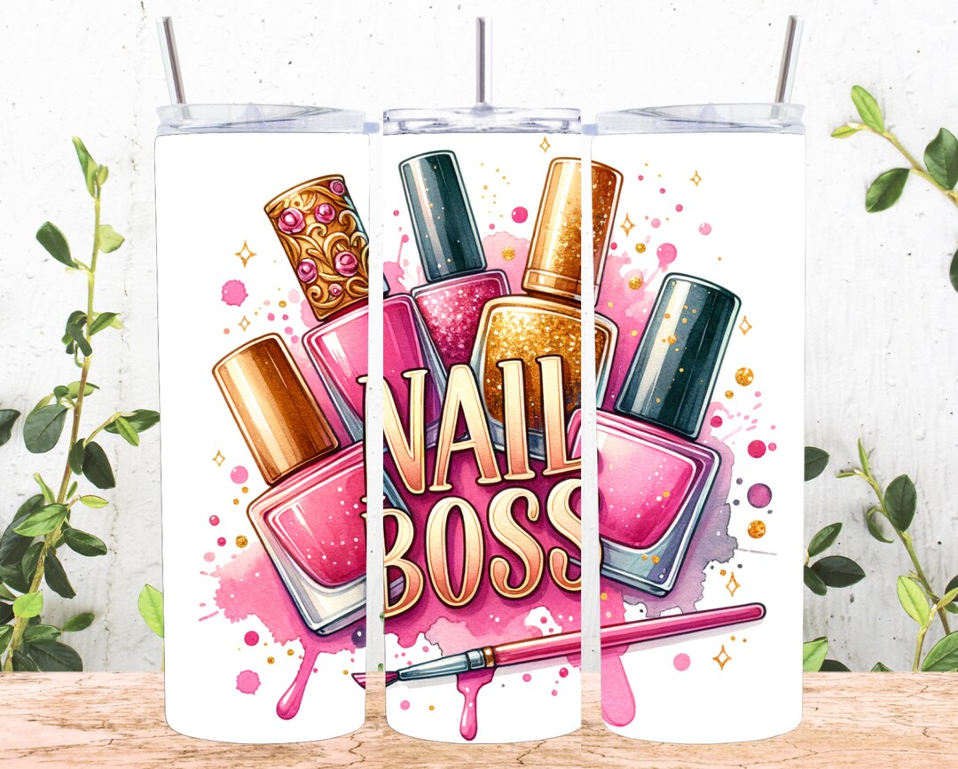 Gold Pink Nail Boss 20 Oz Skinny Tumbler Sublimation Design, Straight ...