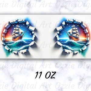 3D Ship Hole in A Wall Mug Wrap, 11oz and 15oz Mug Template, Mug ...