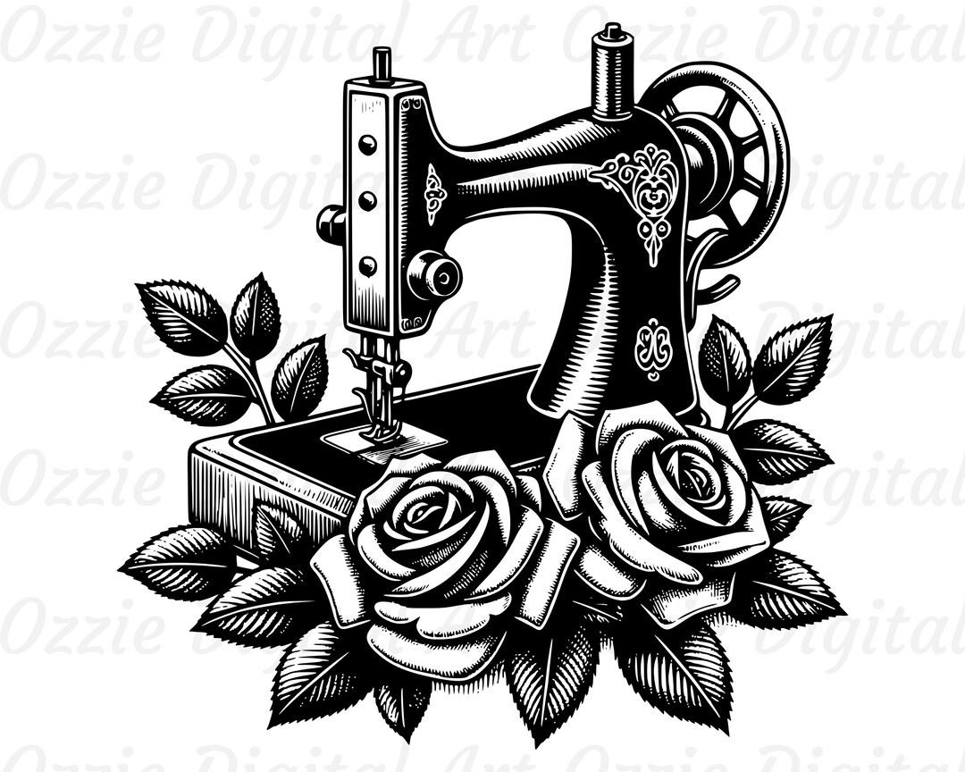 Sewing Machine With Roses Svg & Png, Sewing Clipart, Flowers Vector ...