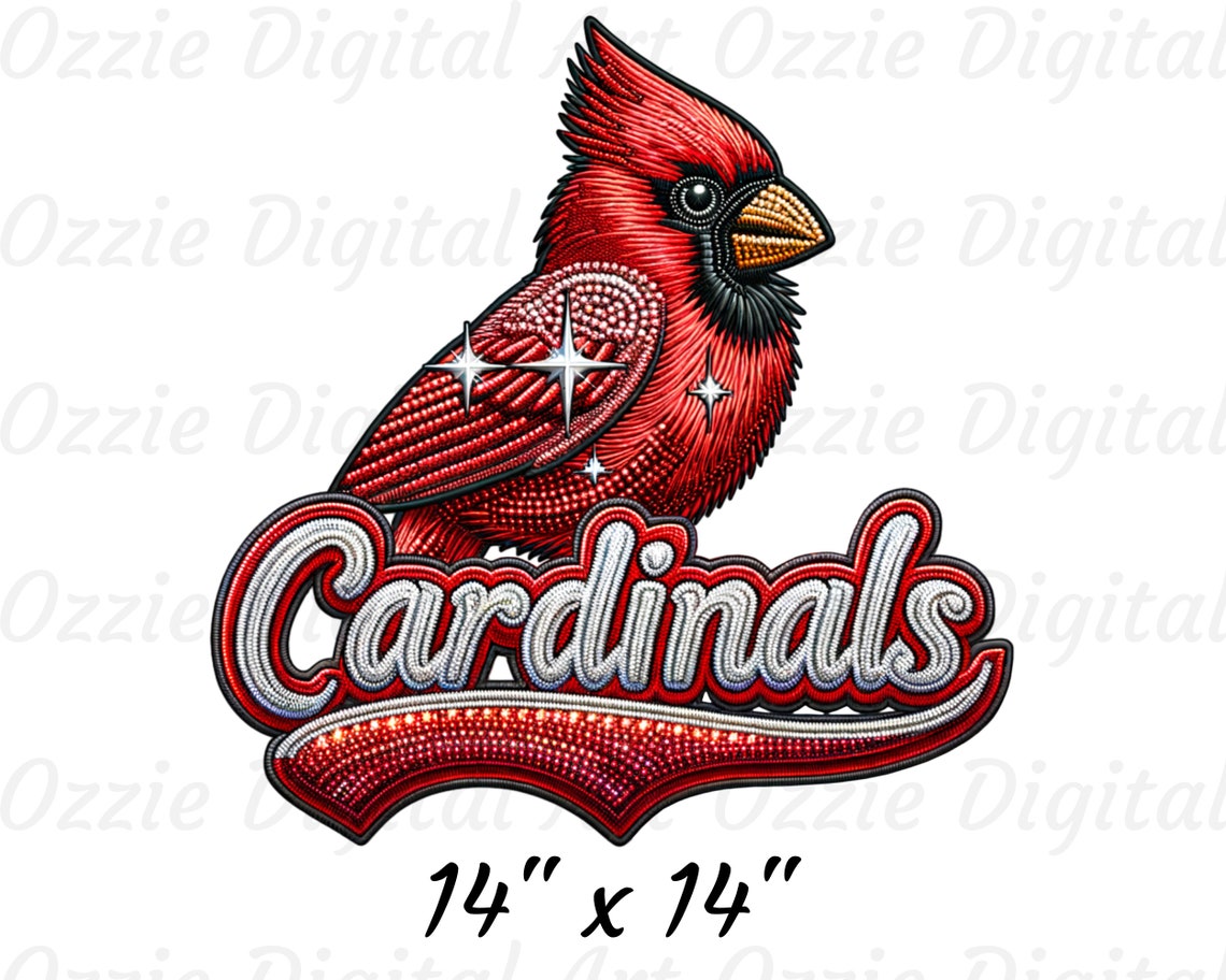 Sparkly Cardinals Png, Sublimation Design, Faux Embroidery Png, Mascot ...