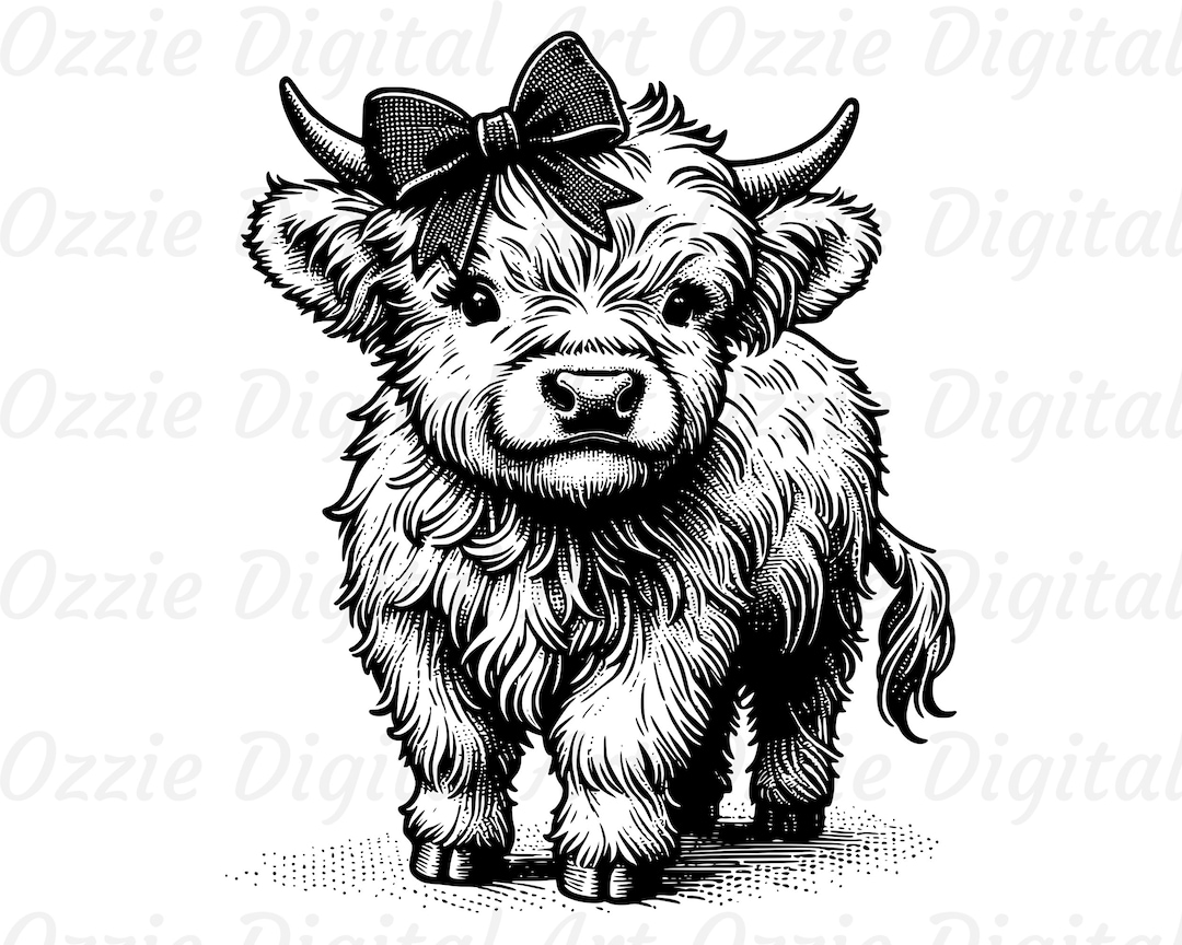 Highland Cow With Bow Svg & Png, Cow Clipart, Highland Cow Vector Image ...