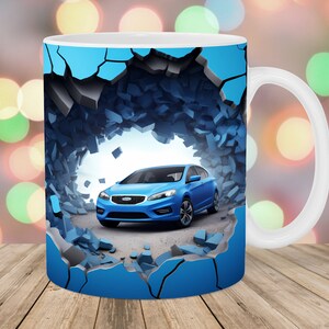 3D Blue Car Mug Wrap, 11oz & 15oz Mug Template, Mug Sublimation Design ...