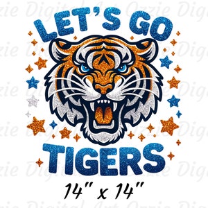 Let's Go Tigers Png, Sublimation Design, Roaring Tiger Png, Mascot Png, Sport Png, Stars Png, T ...