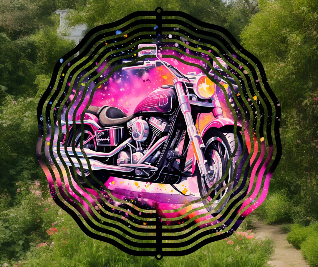 Pink Motorcycle Wind Spinner Sublimation Design, Motorbike Wind Spinner ...