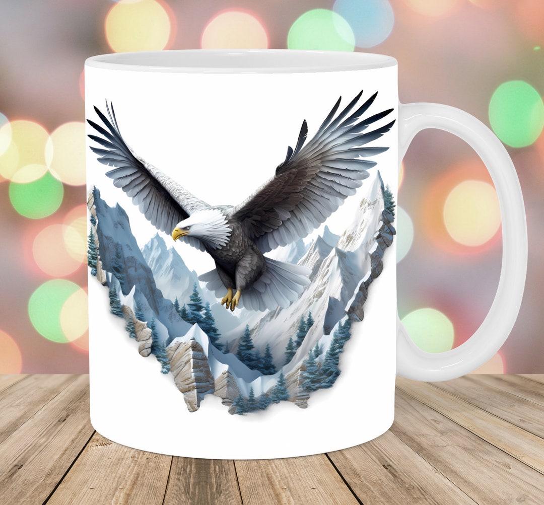 3D Eagle Mug Wrap, 11oz and 15oz Mug Template, Mug Sublimation Design ...