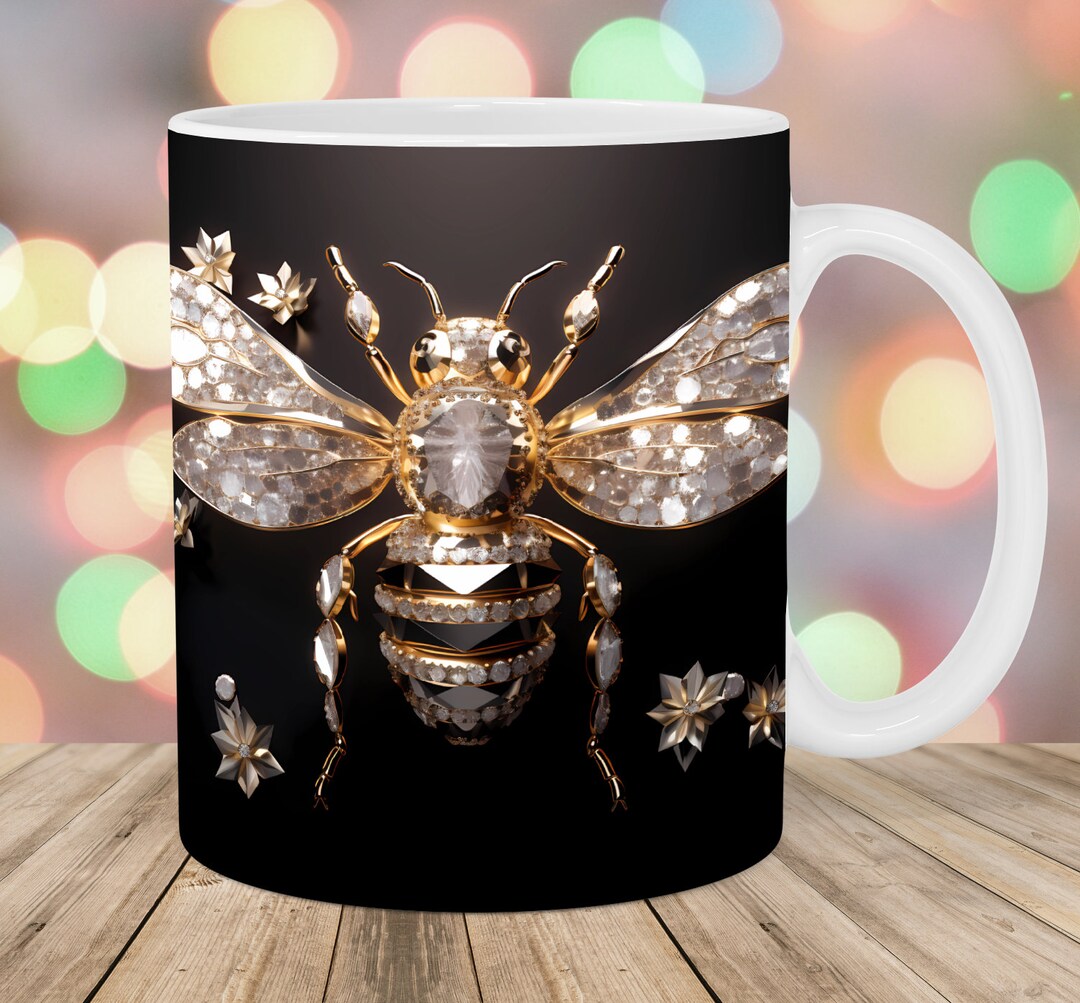 3D Crystal Bee Mug Wrap, 11oz and 15oz Mug Template, Mug Sublimation ...