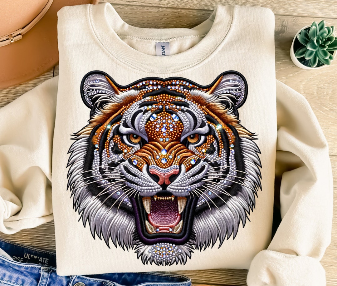 Sparkly Tiger Png, Sublimation Design, Faux Embroidery Png, Mascot Png ...