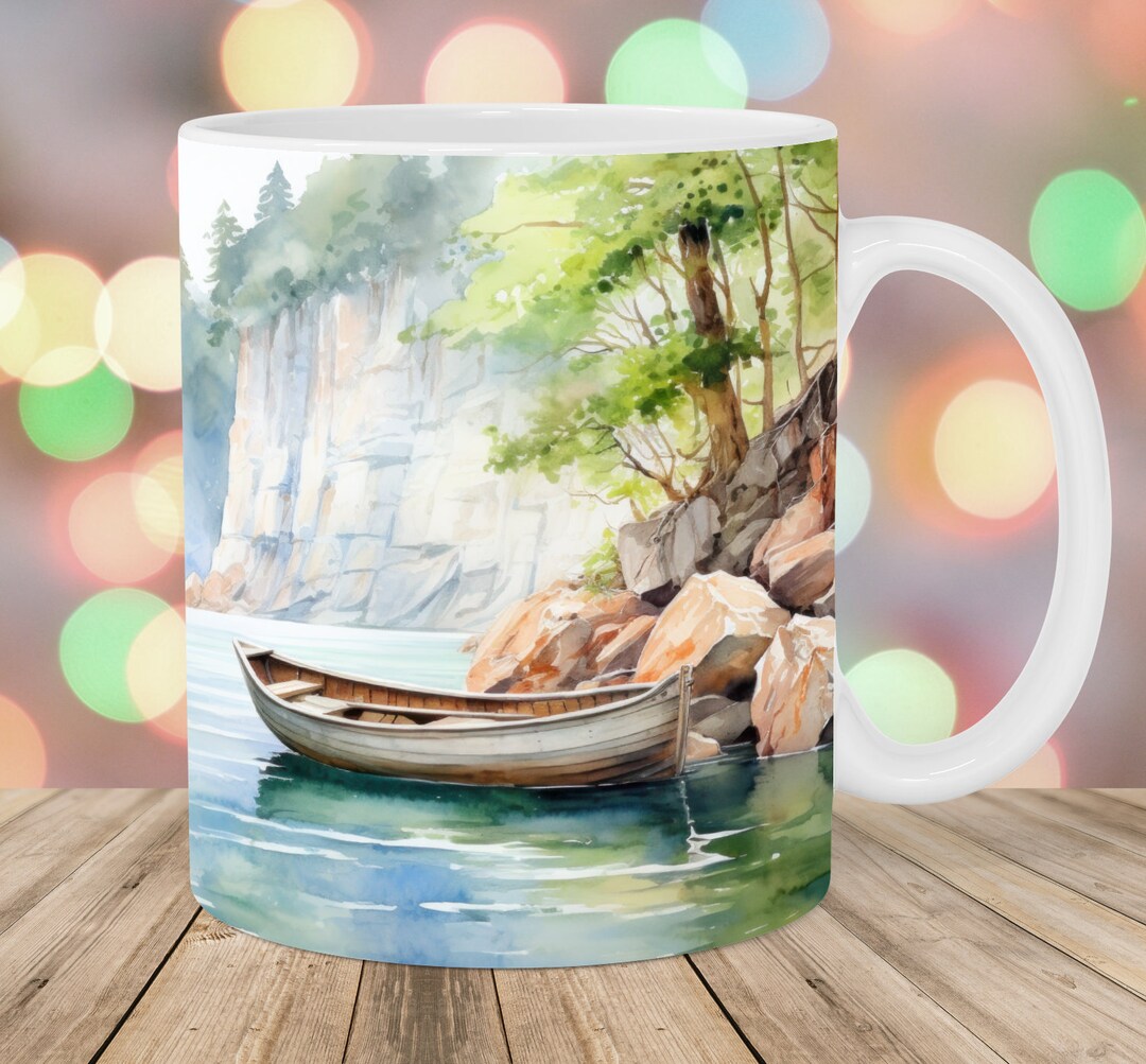 Watercolor Boat Mug Wrap, 11oz & 15oz Mug Template, Mug Sublimation ...