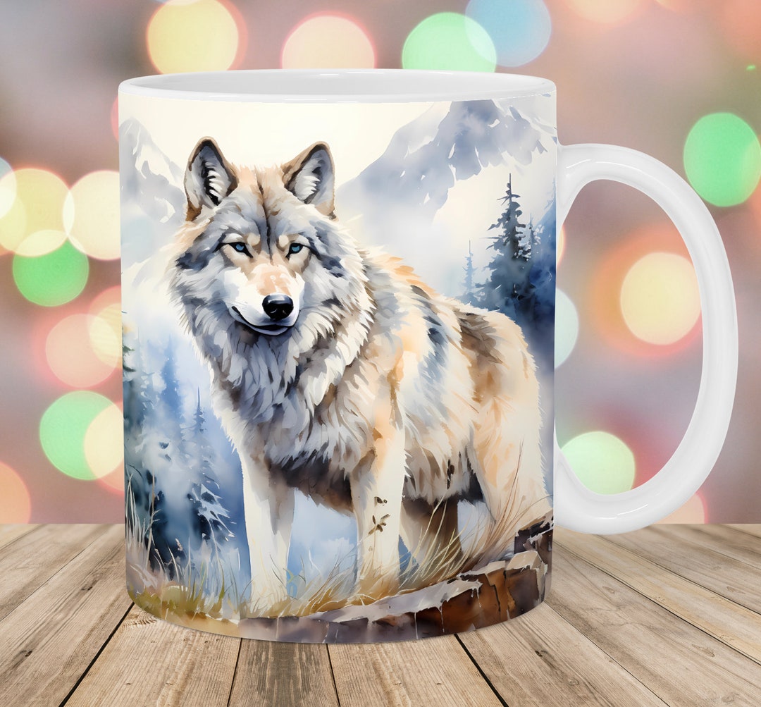 Watercolor Wolf Mug Wrap, 11oz & 15oz Mug Template, Mug Sublimation ...