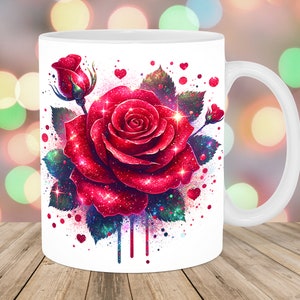 Glitter Red Roses Mug Wrap, 11oz & 15oz Mug Template, Mug Sublimation ...