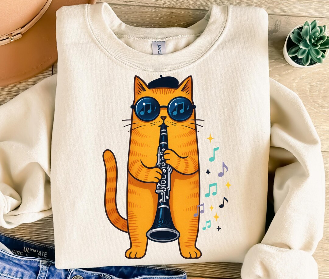 Cat Playing Clarinet Png, Sublimation Design, Funny Cat Png, Jazz Music ...