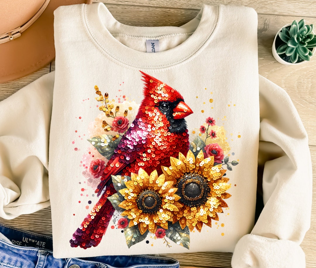 Sequin Red Cardinal Png, Sublimation Design, Glitter Sunflowers Png ...