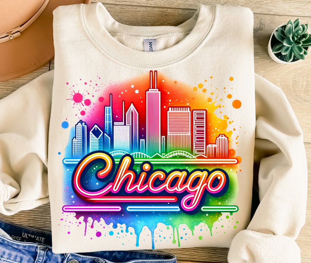 Chicago Png, Sublimation Design, Colorful Neon City Png, America Png ...