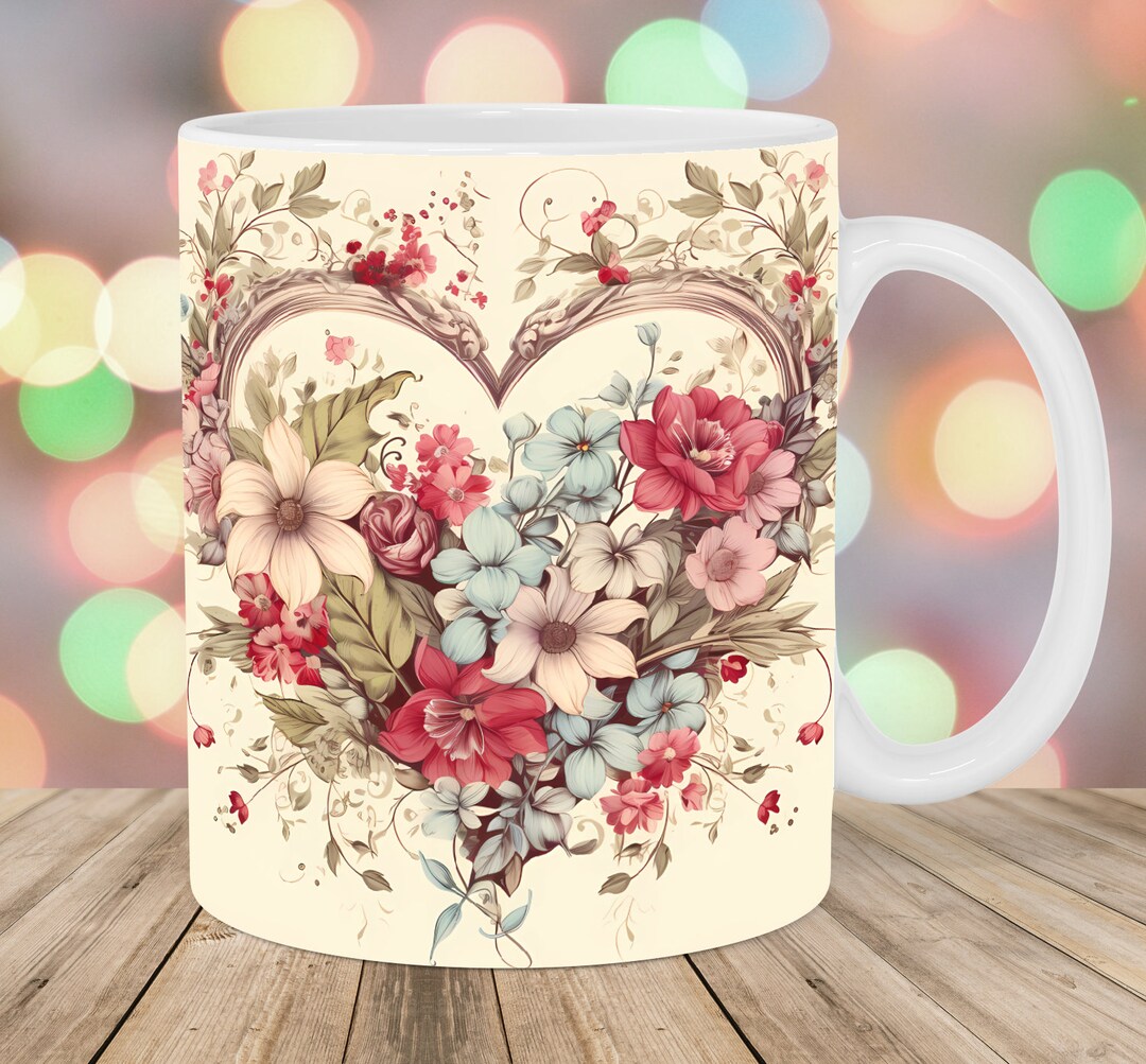 Heart Mug Wrap, 11oz and 15oz Mug Template, Vintage Mug Sublimation ...