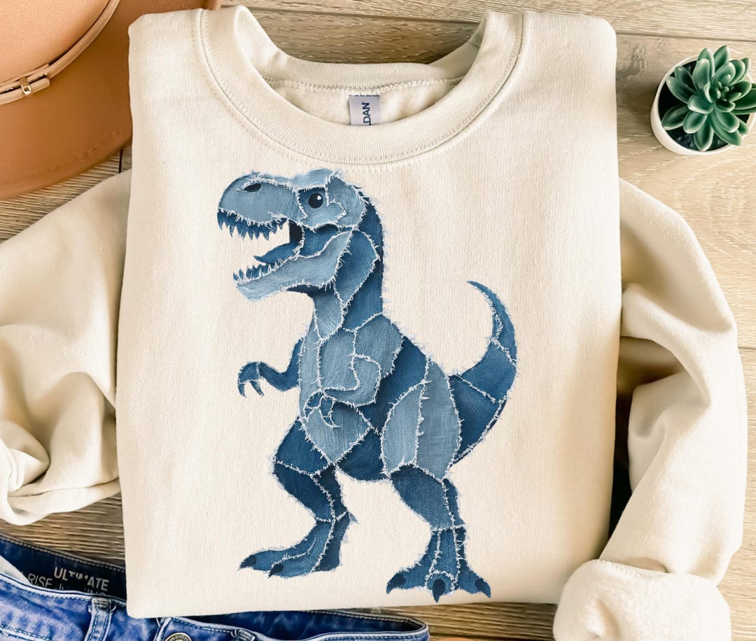 Denim Patchwork T-rex Dinosaur Png, Sublimation Design, Kids Png, Retro ...