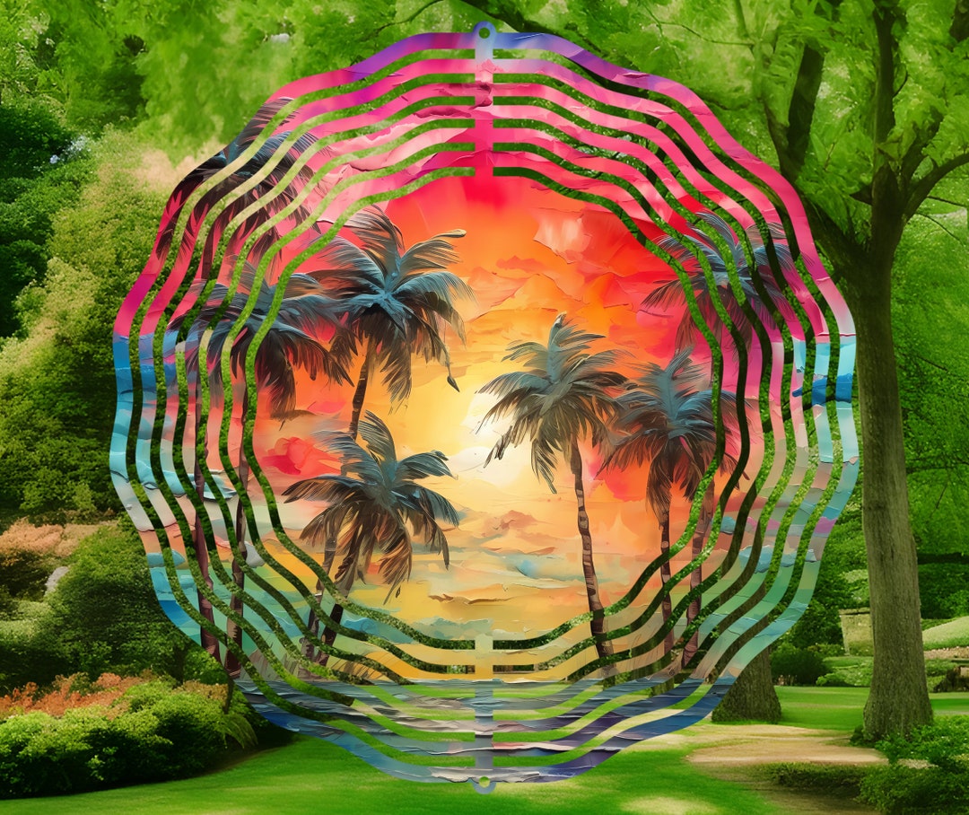 Colorful Beach Wind Spinner Sublimation Design, Palm Trees Wind Spinner ...