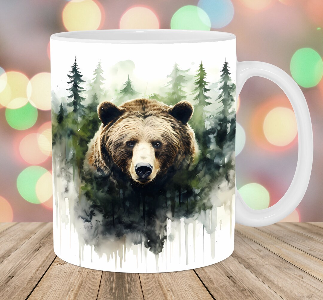 Watercolor Bear Forest Mug Wrap, 11oz & 15oz Mug Template, Mug ...